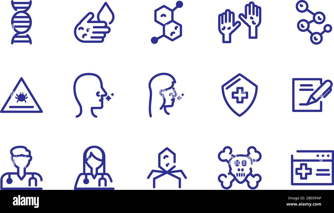 virus and health concept of icons set over white background, thick line ...