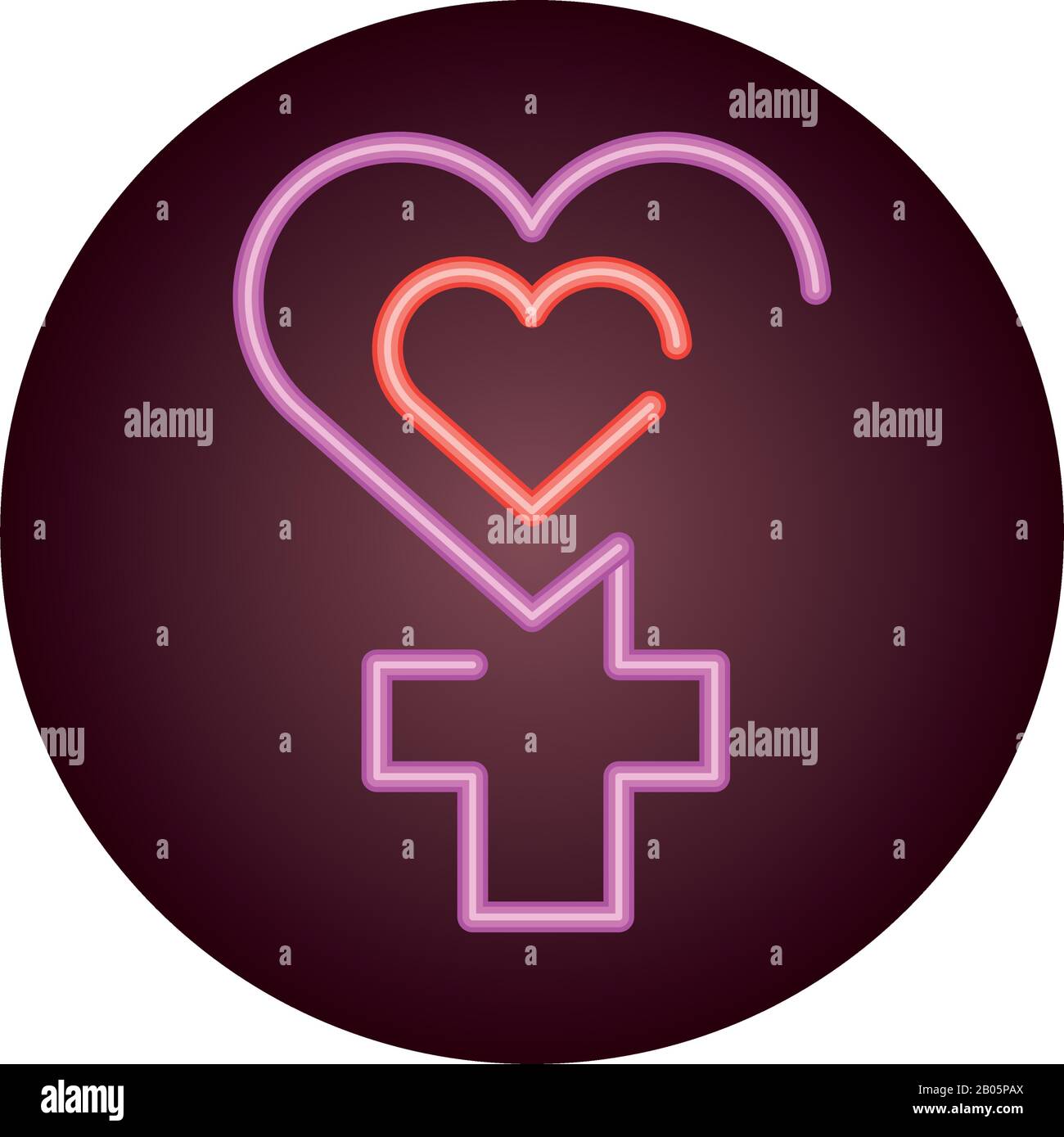 female gender symbol with heart shape over white background, neon style ...