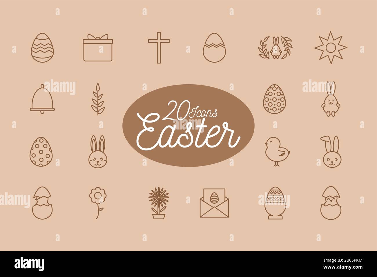 Happy easter 20 line style icon set vector design Stock Vector Image ...