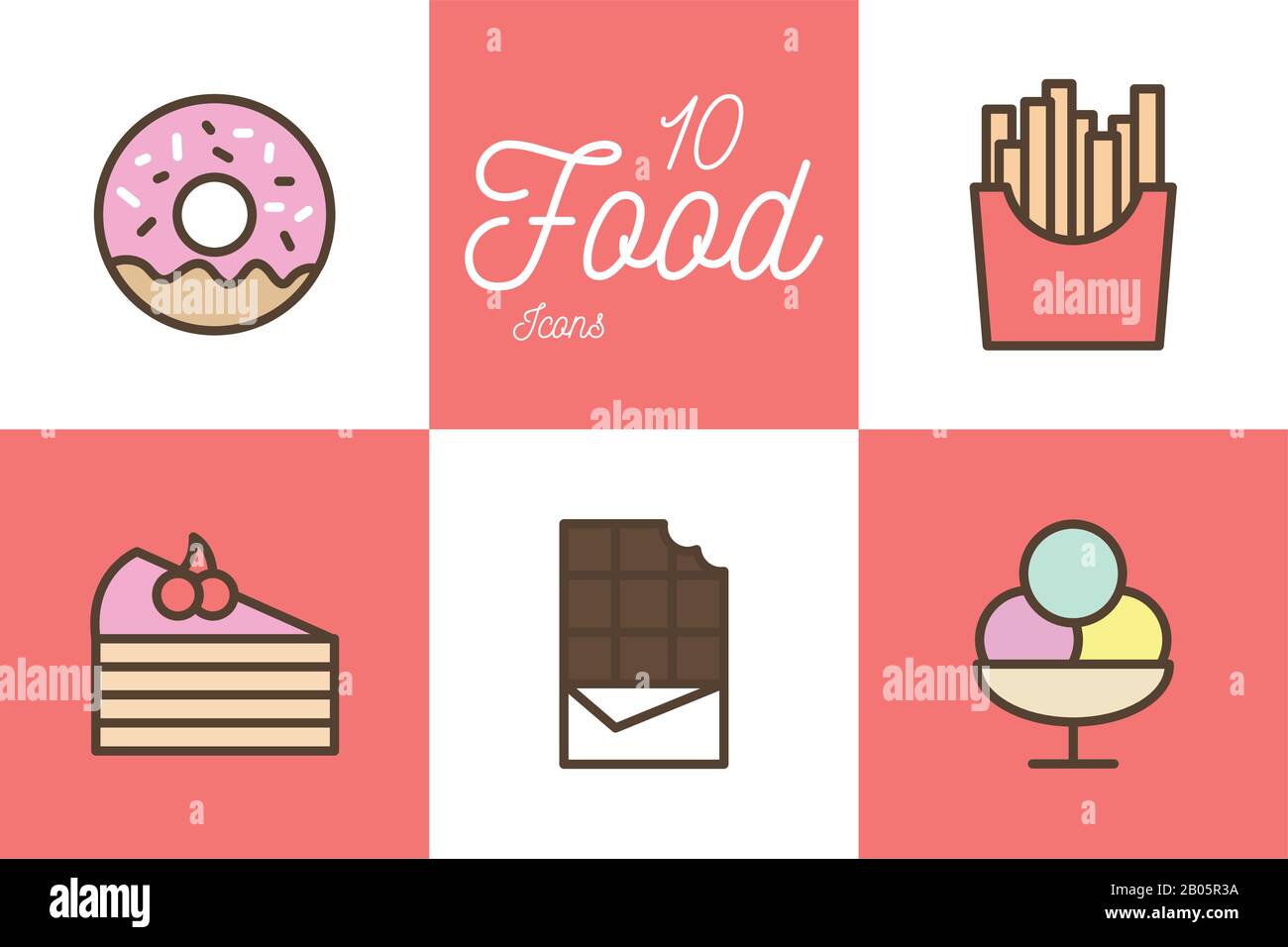 Isolated 10 food line and fill style icon set vector design Stock ...