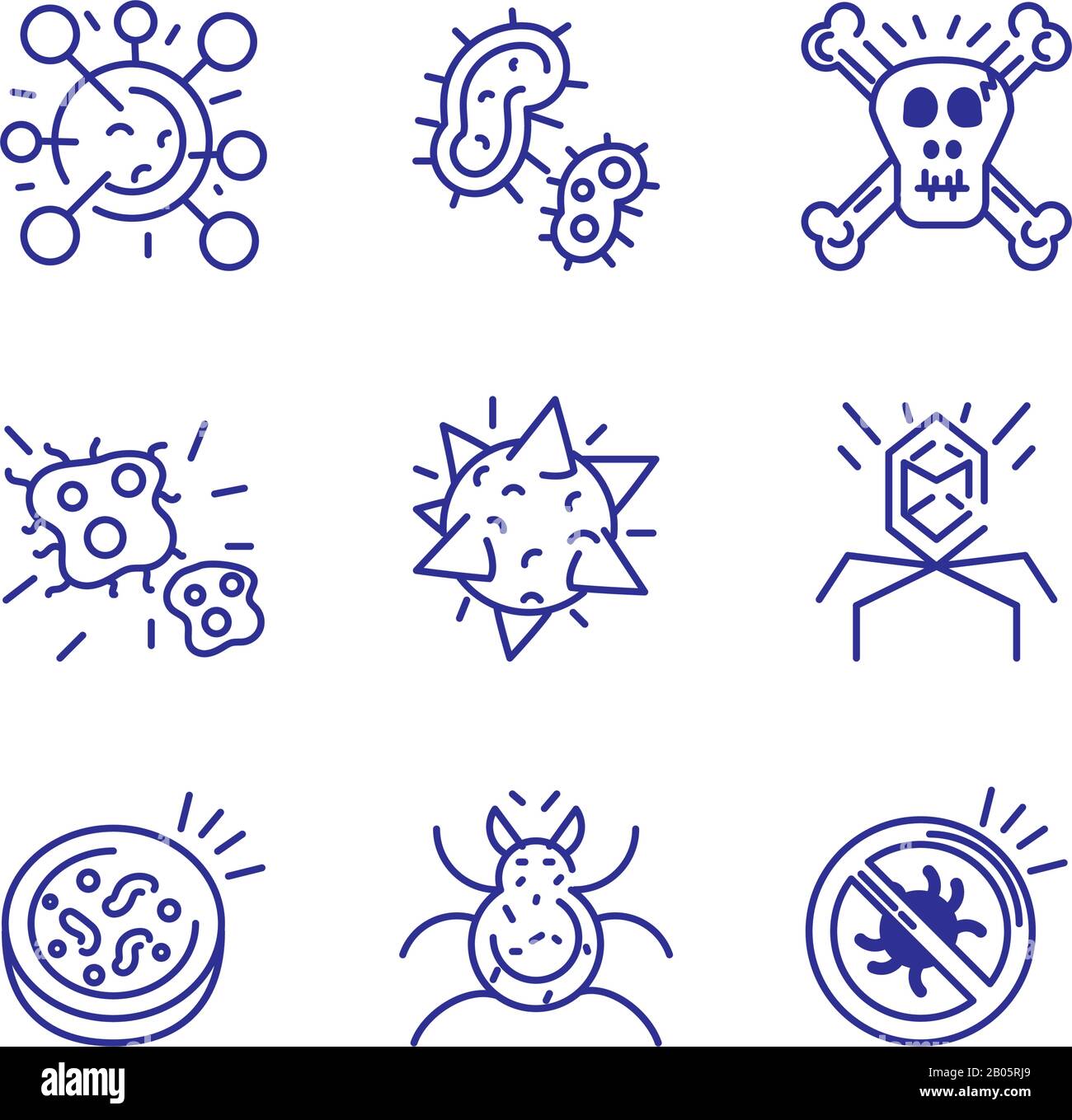 bacterias and molecules icons set over white background, line detail ...