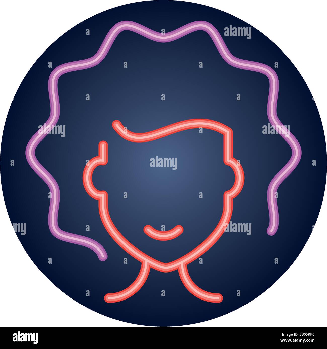 avatar woman with curly hair over white background, neon style icon ...