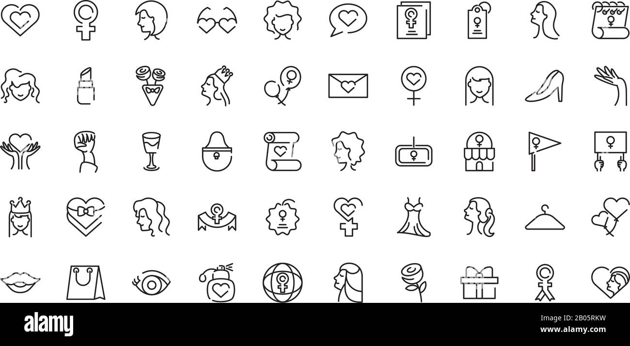 Female Gender And Womens Day Icons Set Over White Background Line