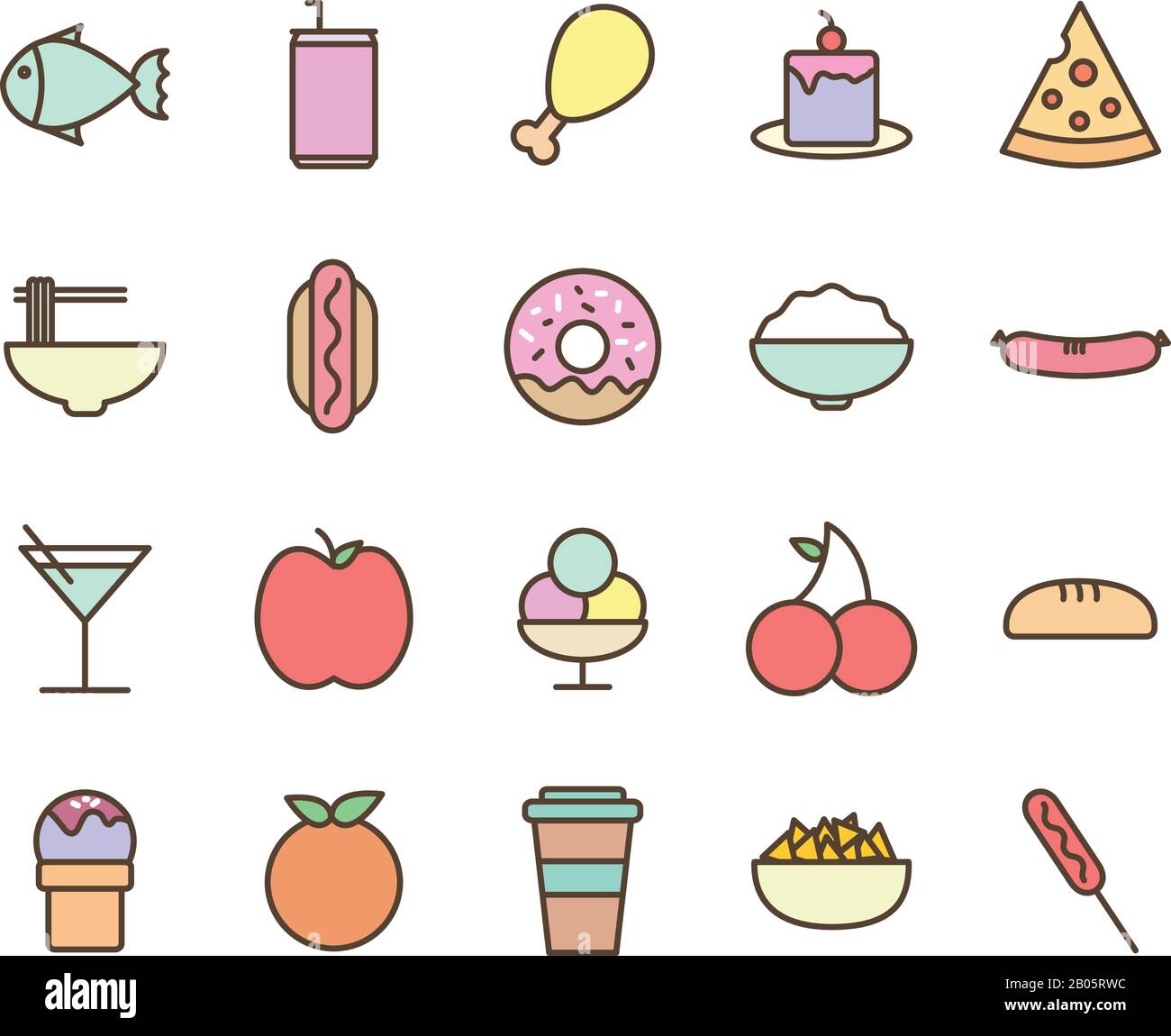 Isolated food line and fill style icon set vector design Stock Vector ...