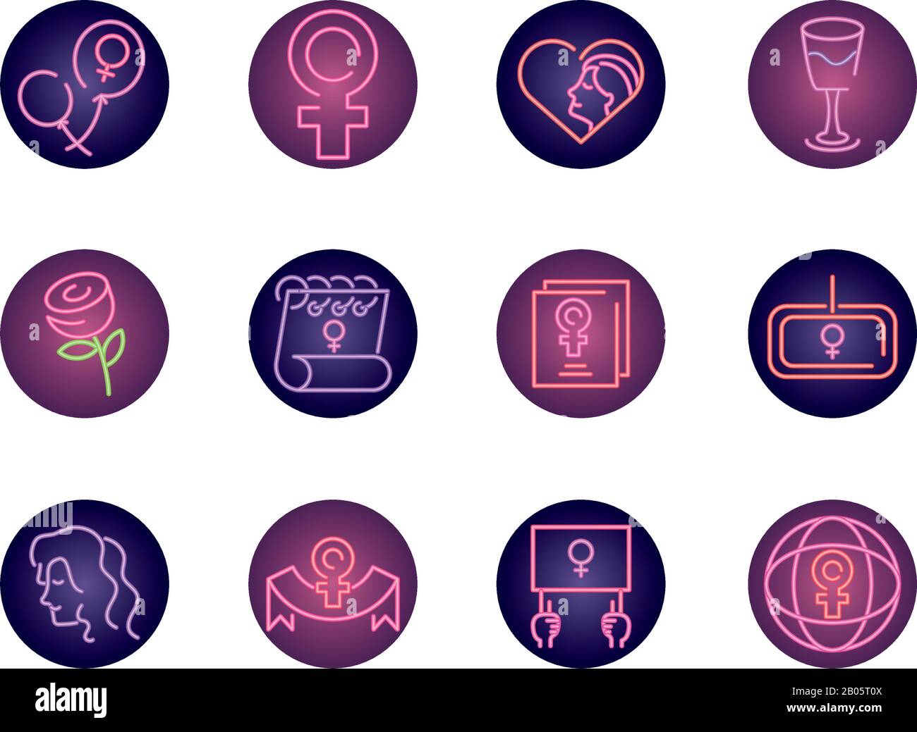 womens and female gender icons set over white background, neon style ...