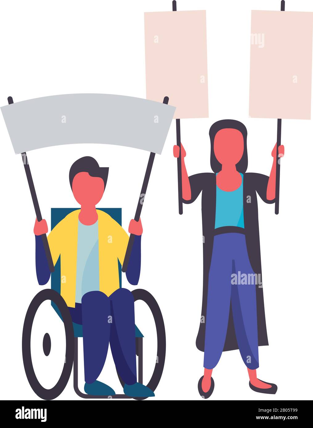 activist couple in wheelchair with protest banner Stock Vector Image ...