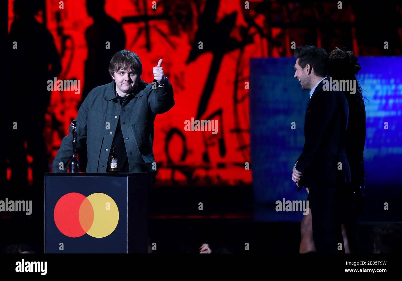 Lewis Capaldi on stage at the Brit Awards 2020 at the O2 Arena, London ...