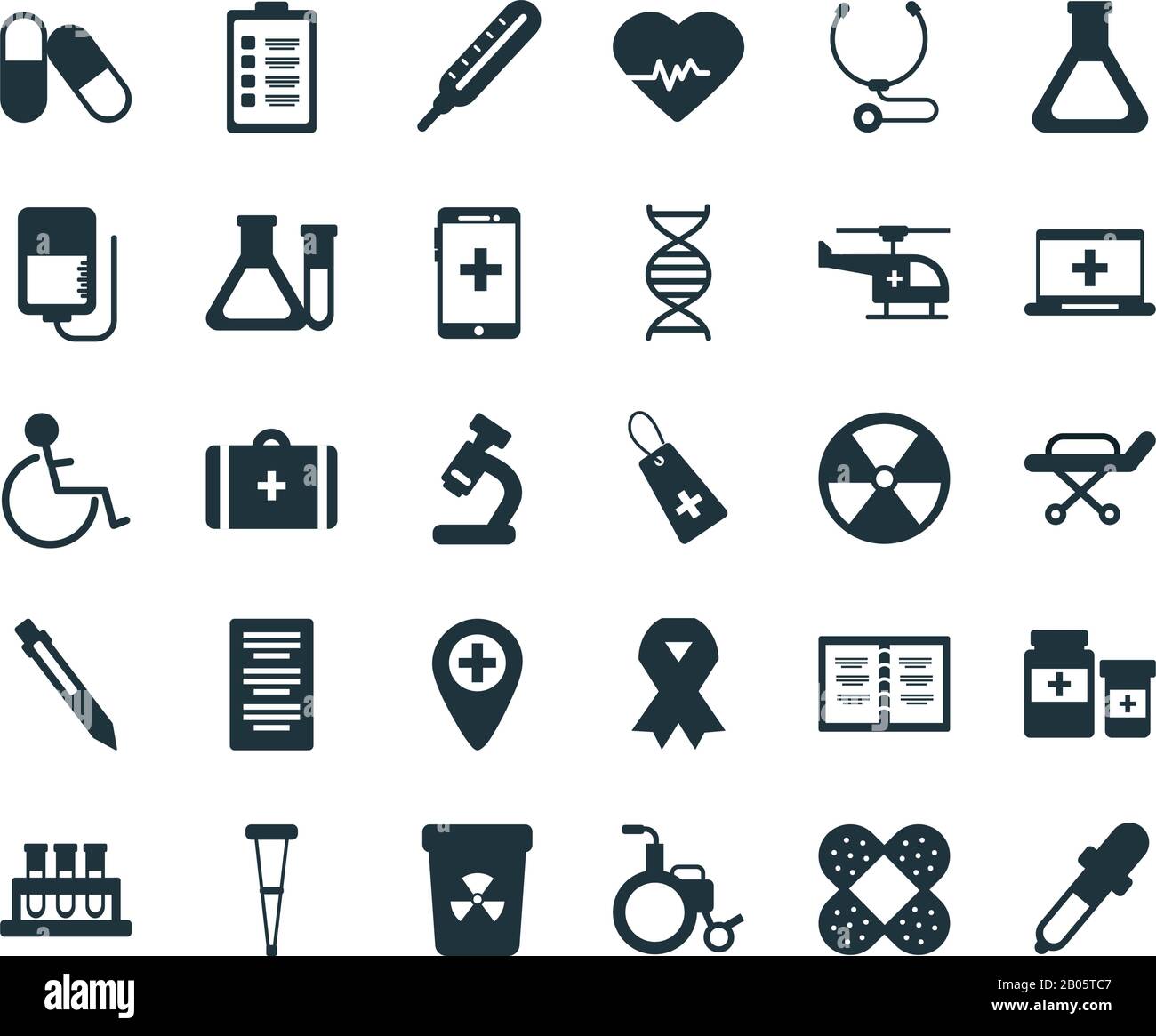 set of icons instruments medical, silhouette style icon vector ...