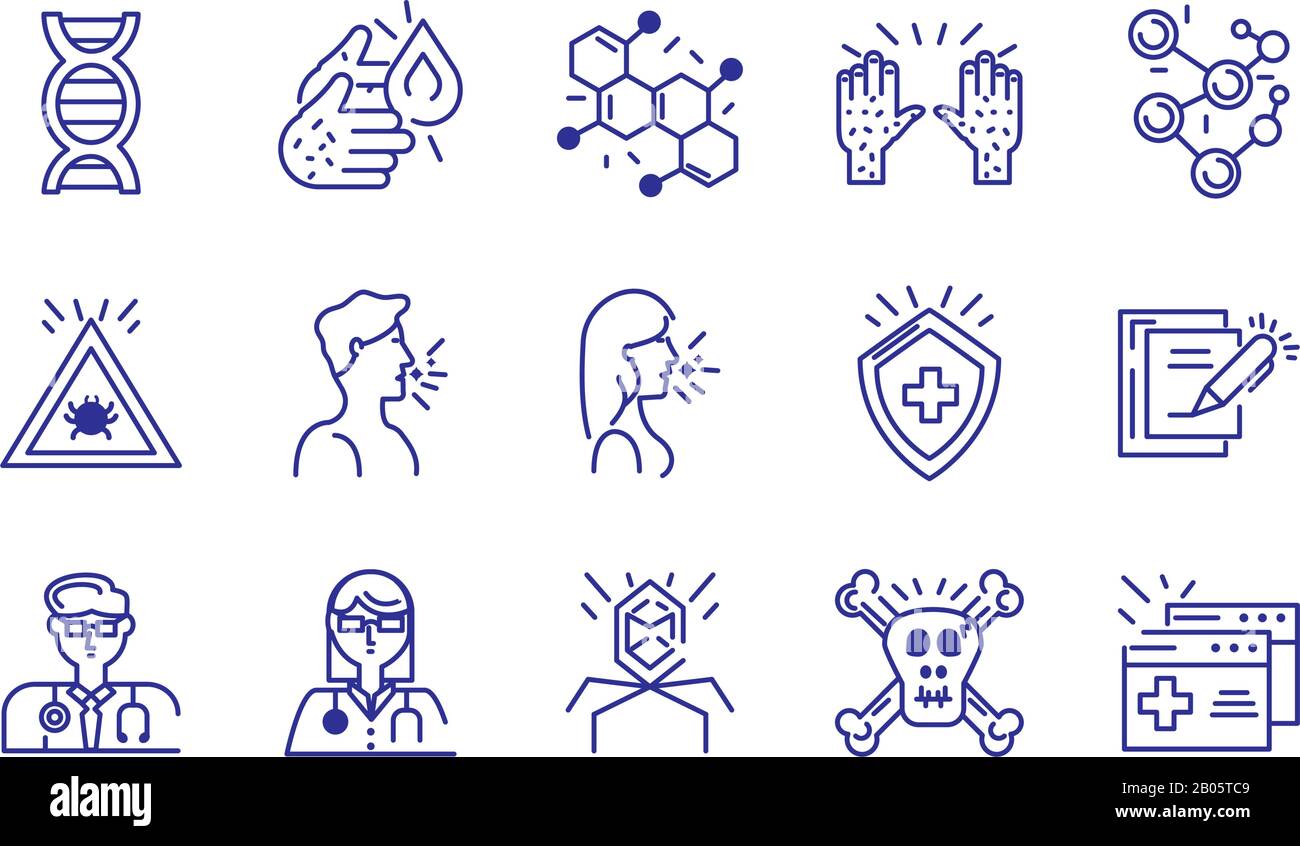 virus and health concept of icons set over white background, line ...