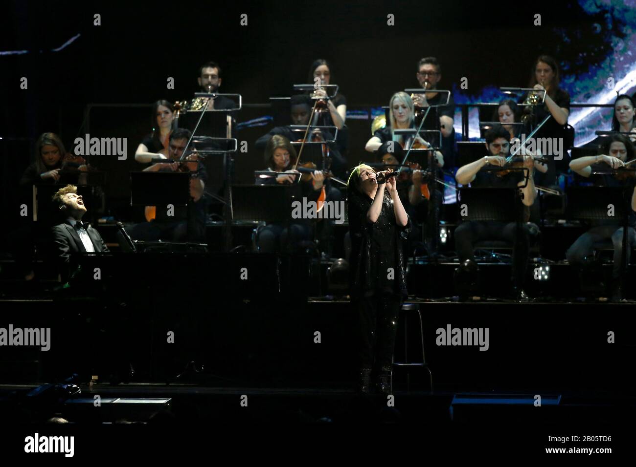Billie Eilish performing on stage at the Brit Awards 2020 at the O2 ...