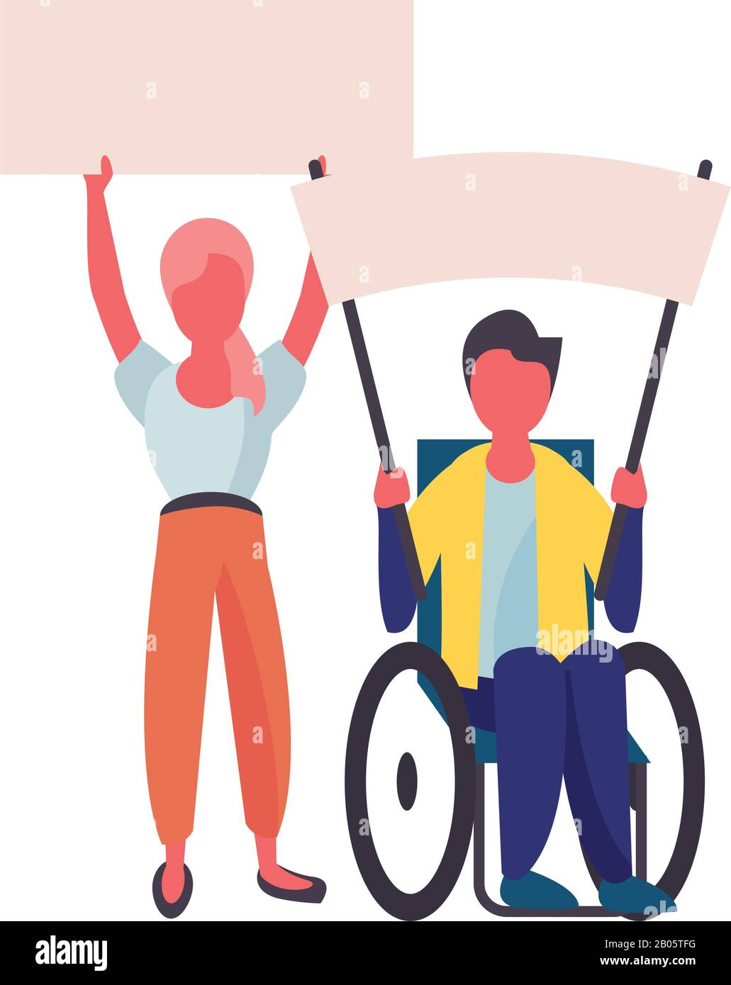 activist couple in wheelchair with protest banner Stock Vector Image ...