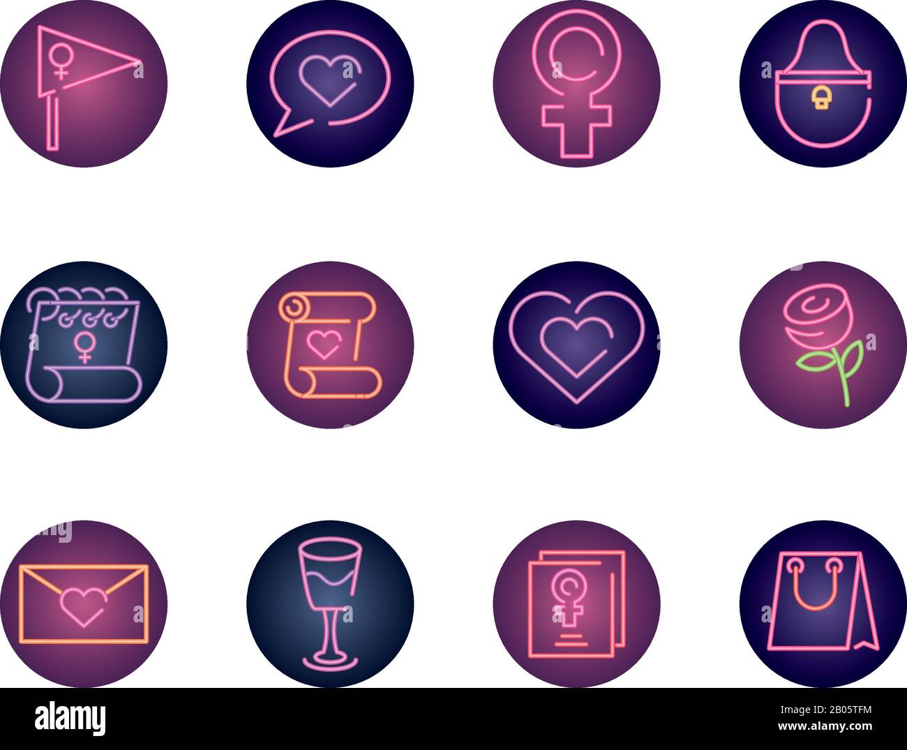 womens day and female concept of icon set over white background, neon ...