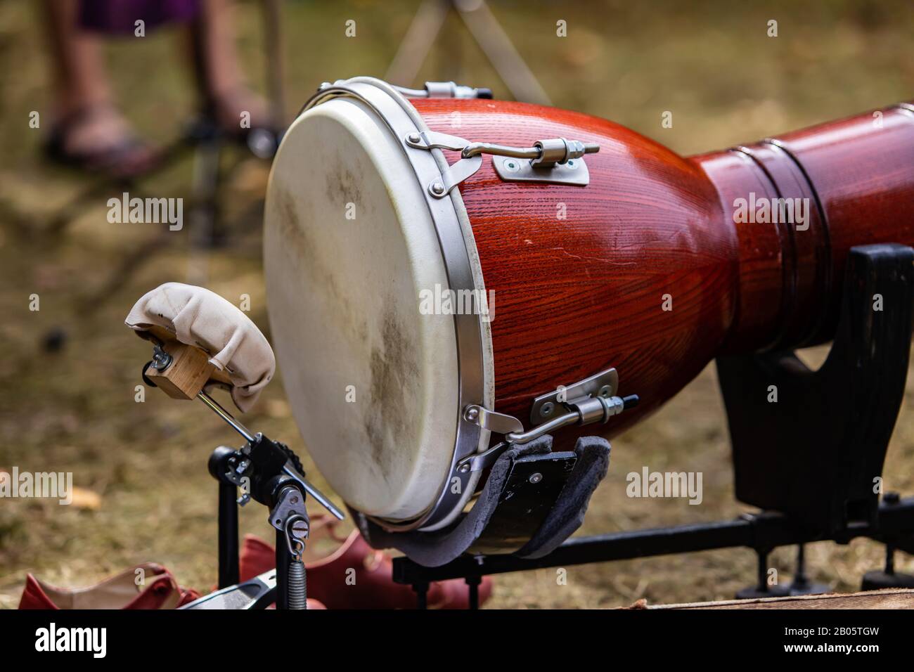 A close up shot of a traditional percussion drum instrument, against a ...