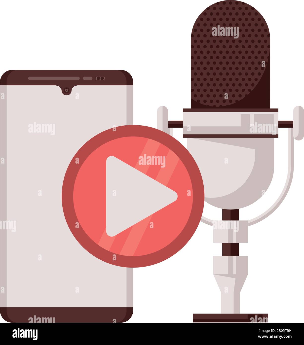 radio microphone retro with smartphone and play button Stock Vector ...