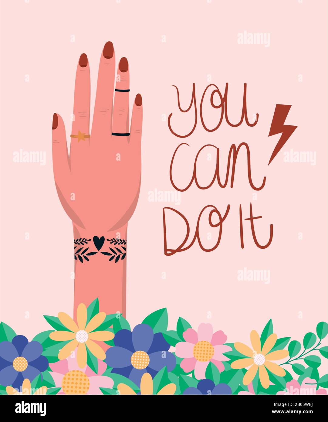 Hand with flowers and leaves of women empowerment vector design Stock ...