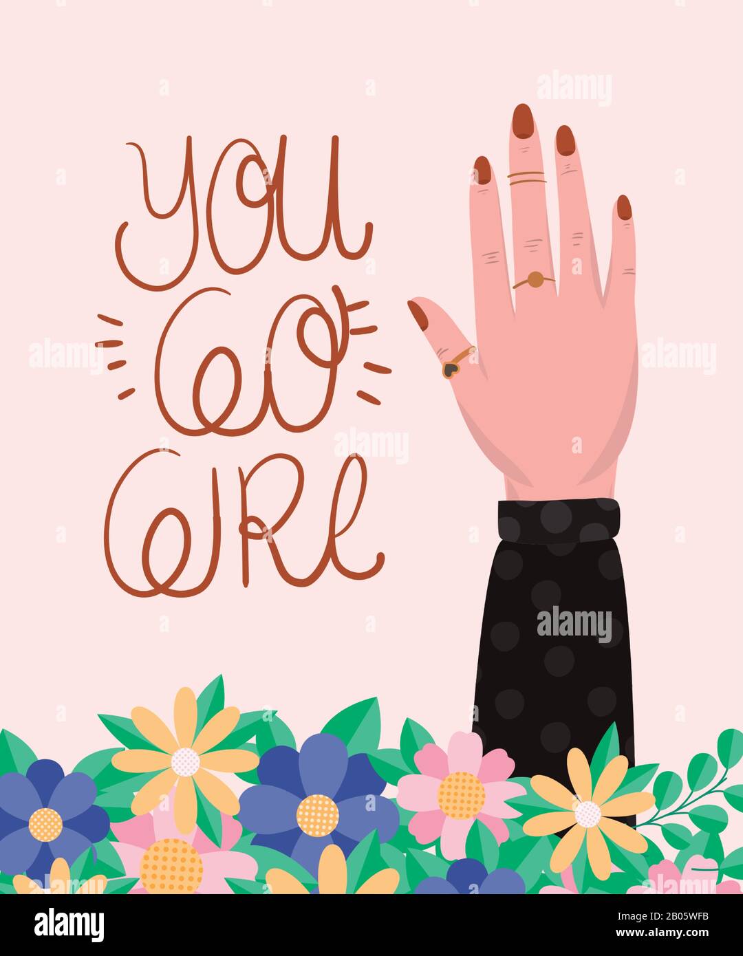 Hand with flowers and leaves of women empowerment vector design Stock ...