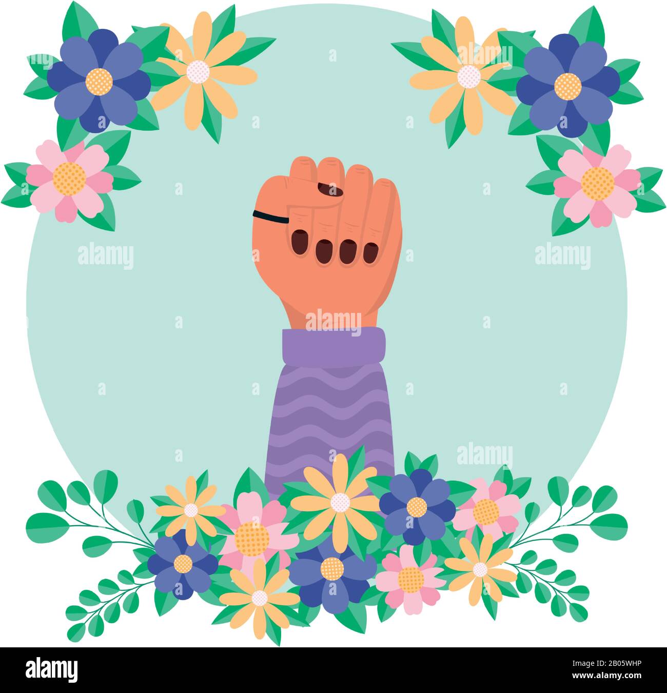 Hand with flowers and leaves of women empowerment vector design Stock ...