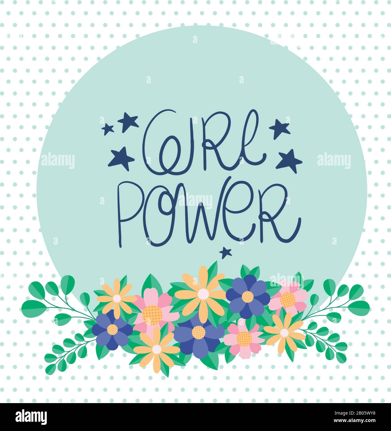 girl power text flowers and leaves of women empowerment vector design ...