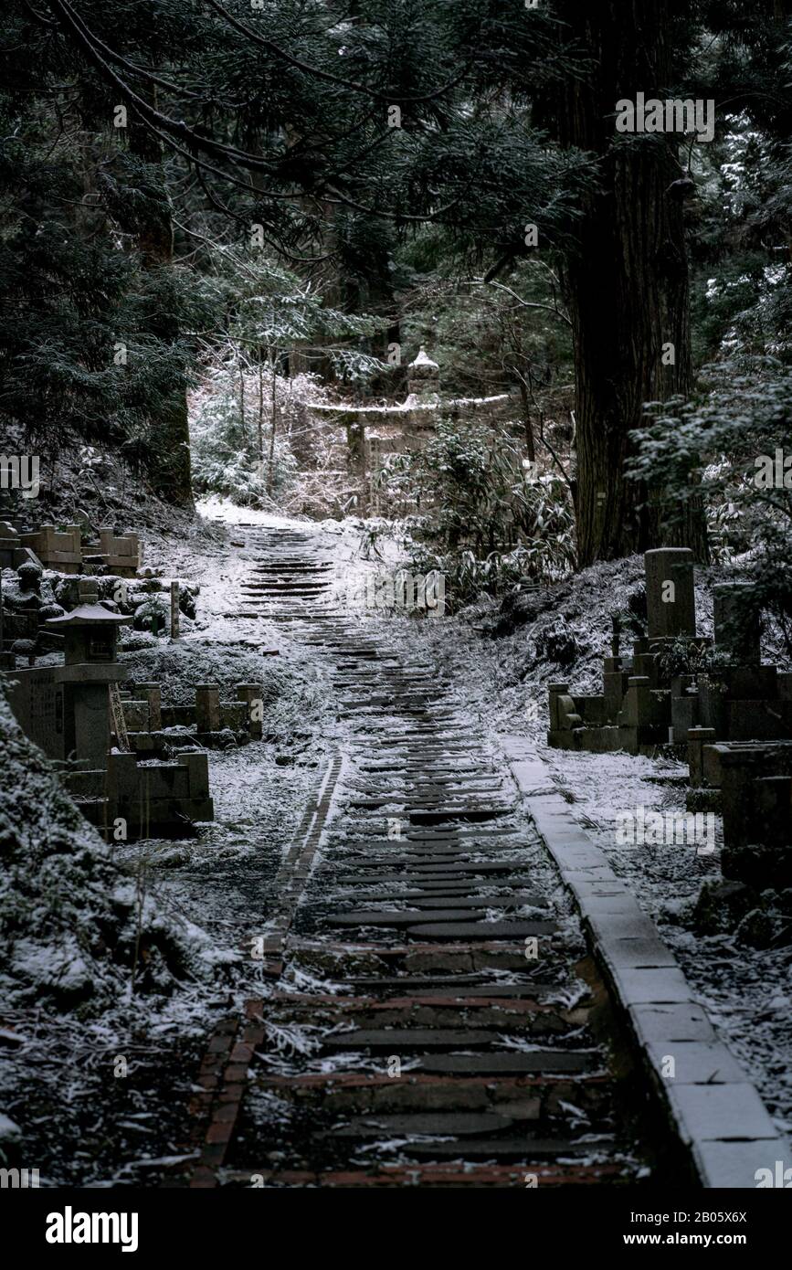 Okunoin, Japan's largest cemetery, located on Mt. Koya, the birthplace ...