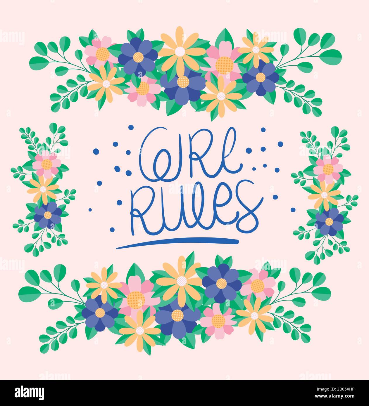 girl rules flowers and leaves of women empowerment vector design Stock ...
