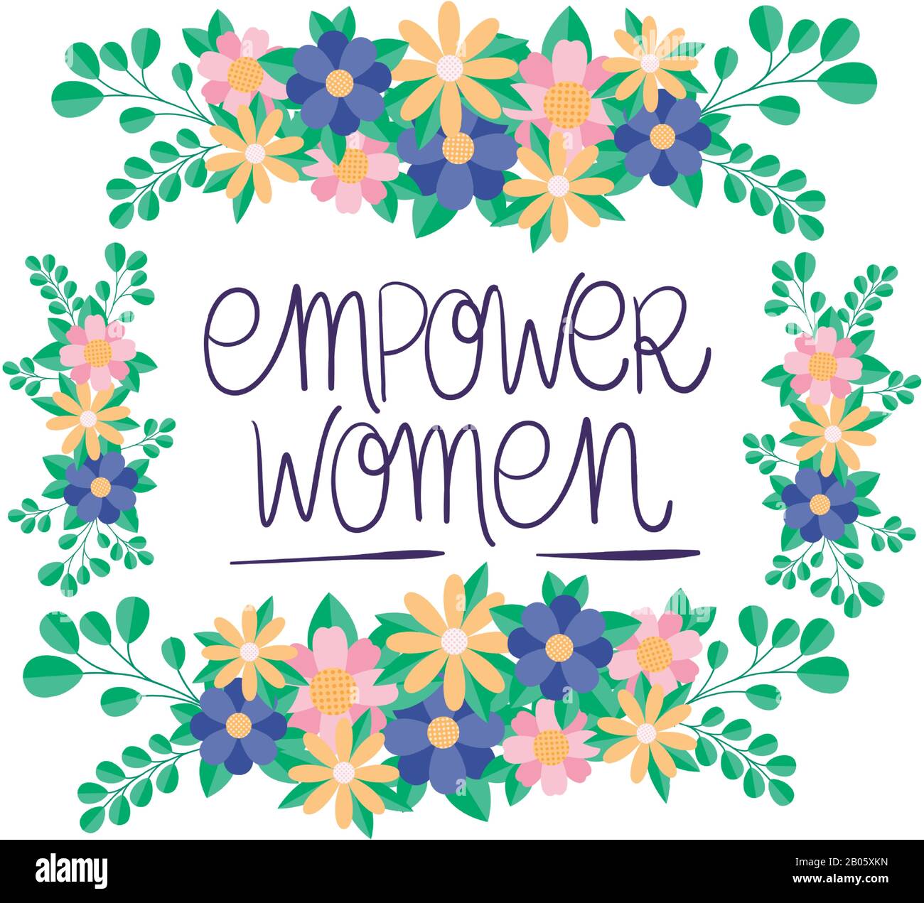 flowers and leaves frame of women empowerment vector design Stock ...