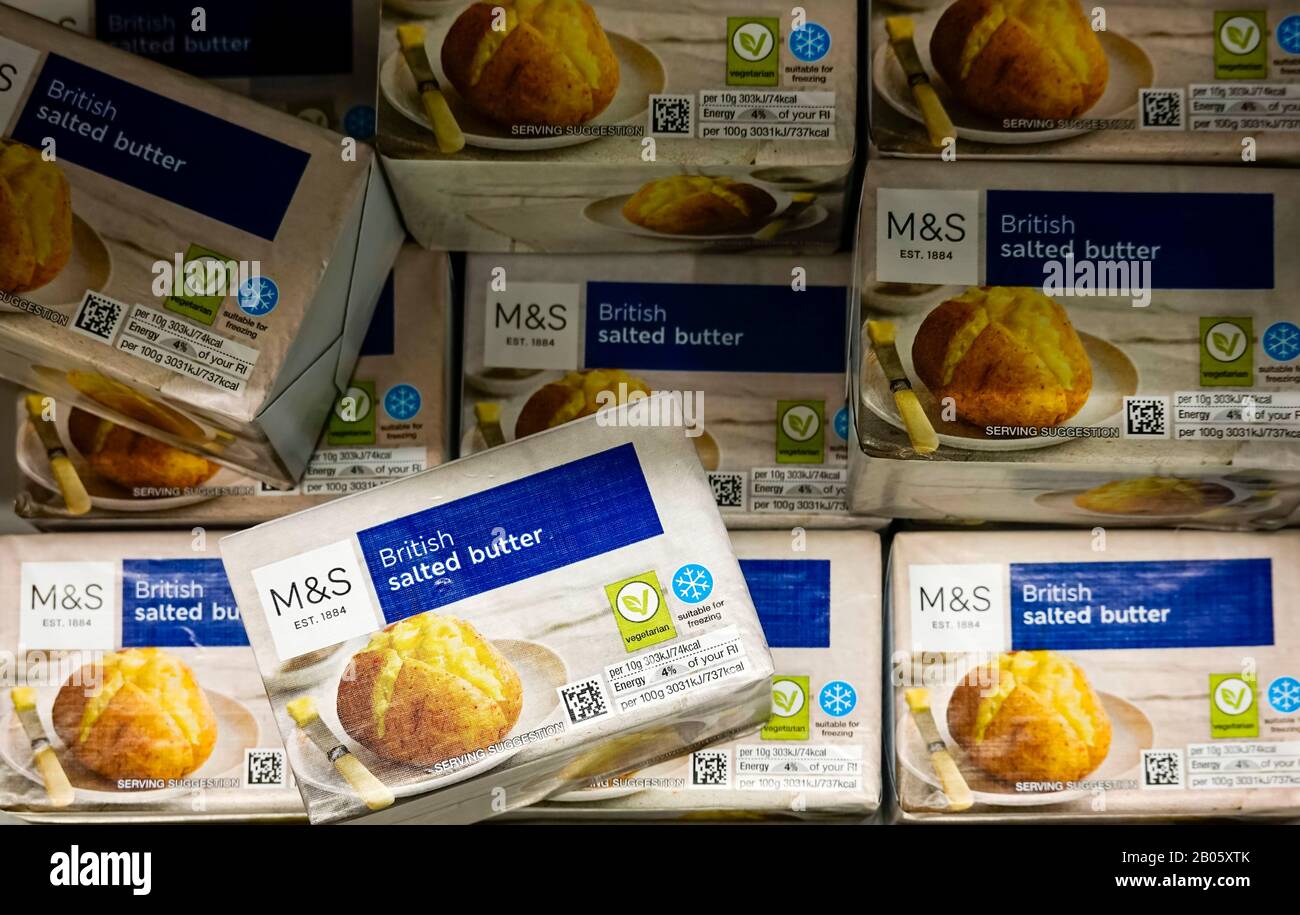 Saluted English butter onsite at an M&S Foodhall Stock Photo - Alamy