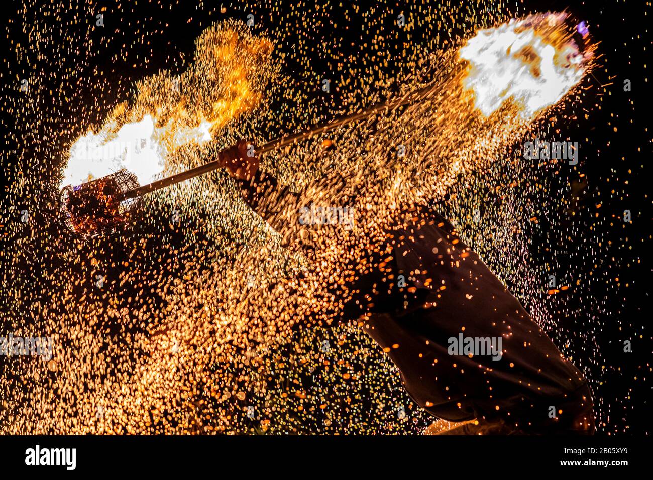 Fire show burning earth flying hi-res stock photography and images - Alamy