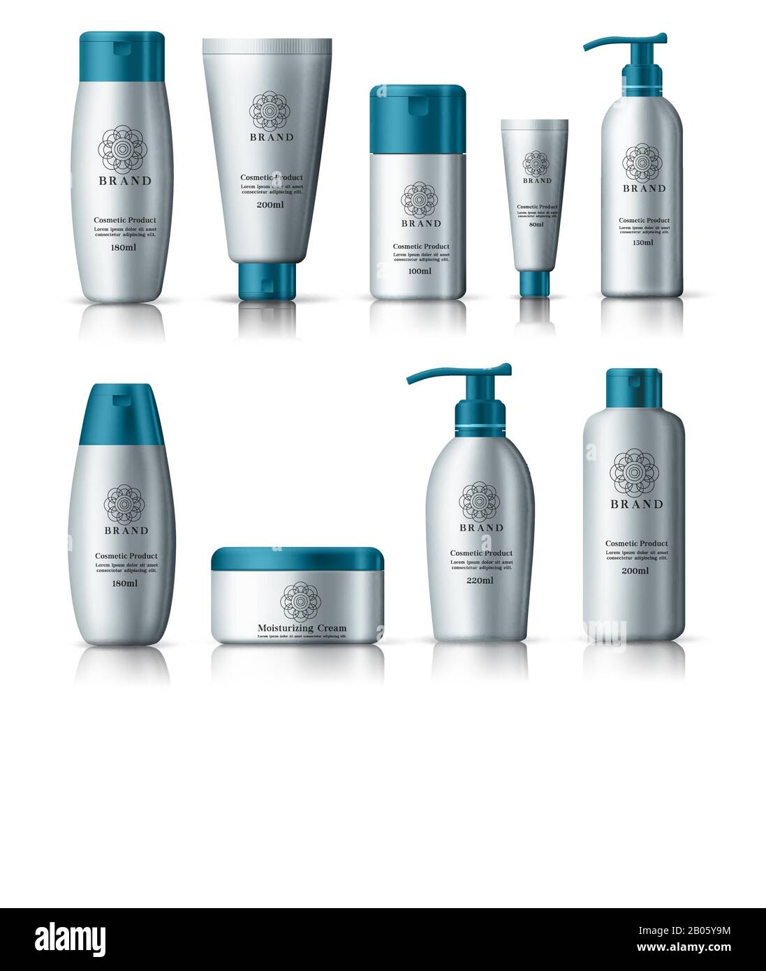 Set of realistic cosmetic bottles vector. Mock up collection of skin ...