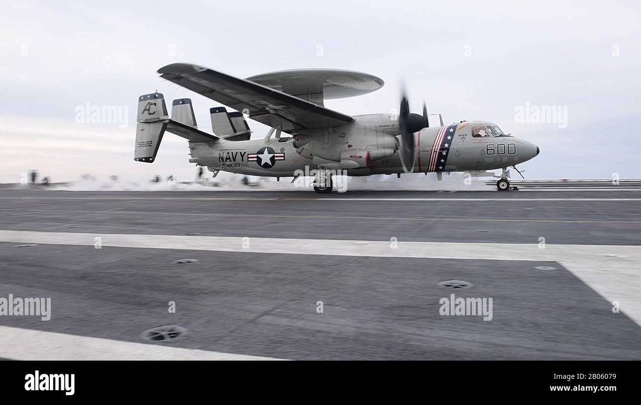 200216-N-PQ548-0109 ATLANTIC OCEAN (Feb. 16, 2020) An E-2C Hawkeye ...