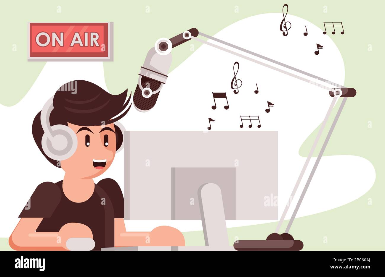 announcer with radio microphone and earphones Stock Vector Image & Art ...