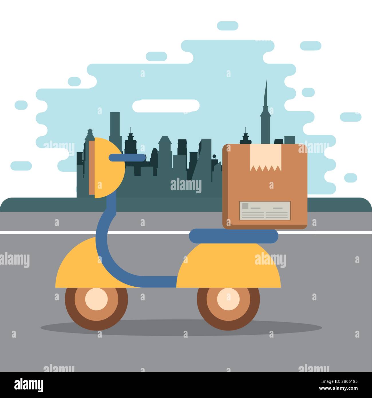 motorcycle with box carton packing postal service Stock Vector Image ...