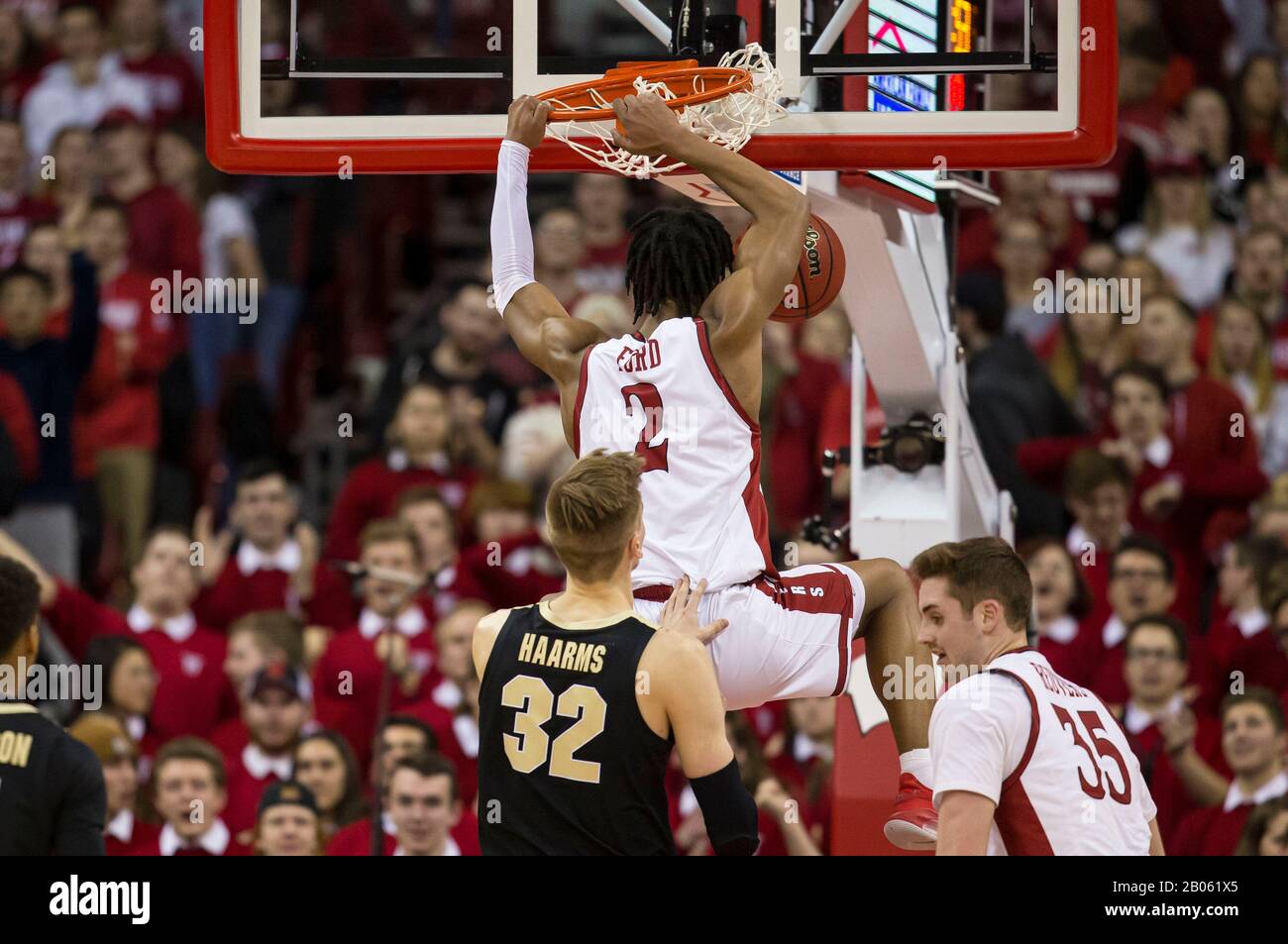 Madison, WI, USA. 18th Feb, 2020. Wisconsin Badgers forward Aleem Ford ...