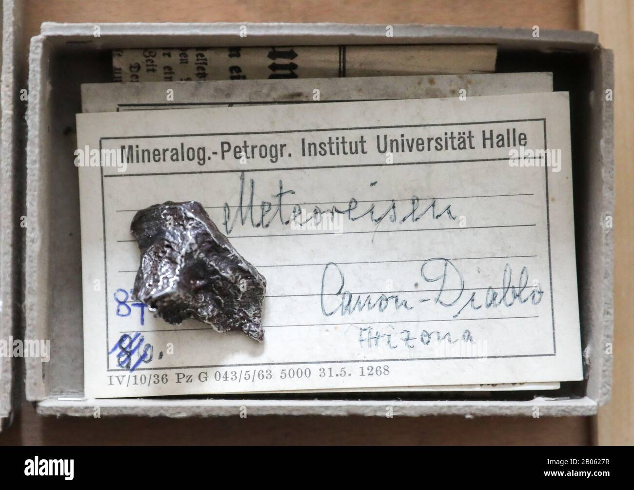 03 February 2020, Saxony-Anhalt, Halle: An iron meteorite lies in the ...