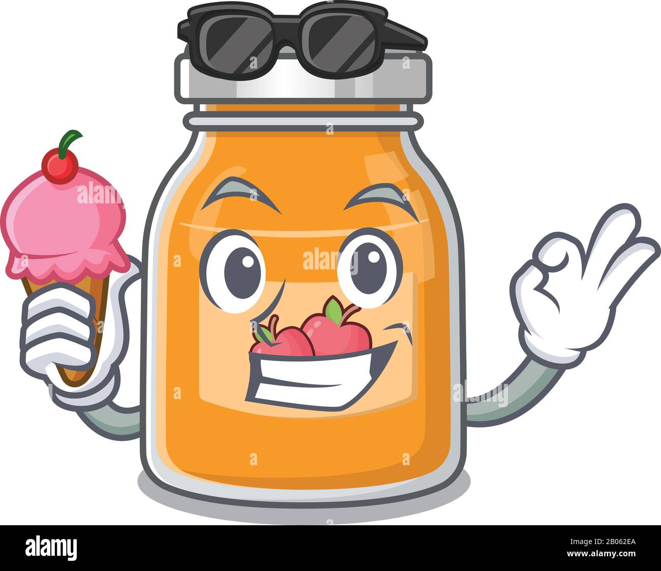 happy face apple jam cartoon design with ice cream Stock Vector Image ...