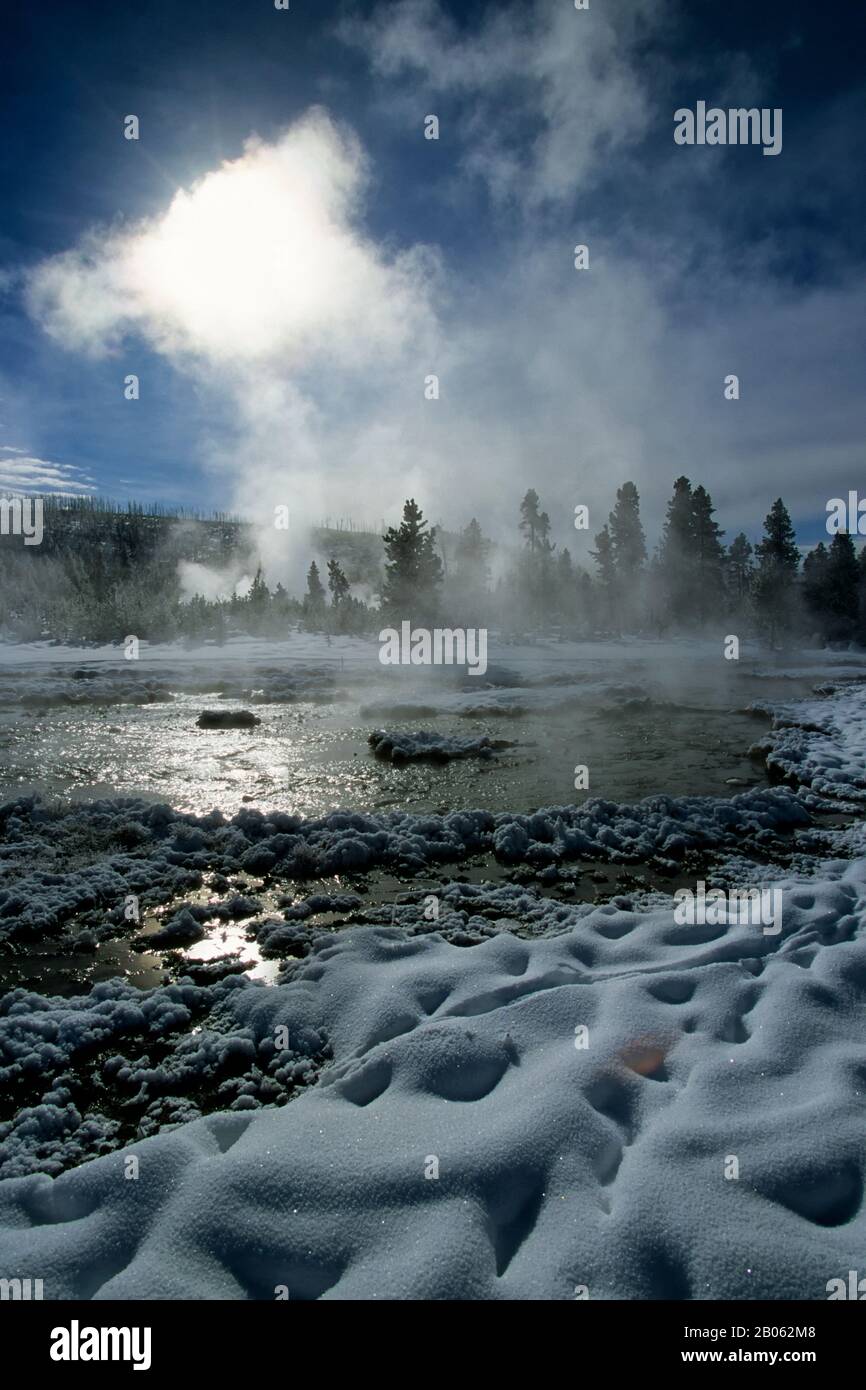 USA, WYOMING, YELLOWSTONE NATIONAL PARK, HOT SPRINGS, WINTER SCENE ...