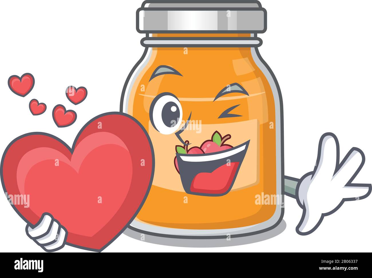 Romantic apple jam cartoon picture holding a heart Stock Vector Image ...