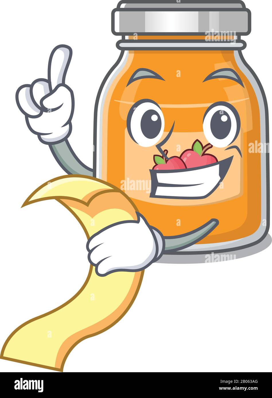 A funny cartoon character of apple jam holding a menu Stock Vector ...