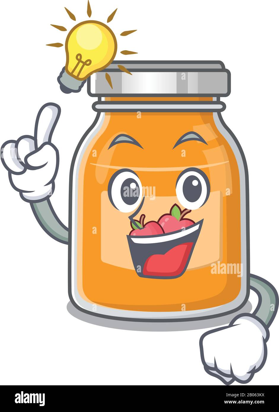 a clever apple jam cartoon character style have an idea gesture Stock ...