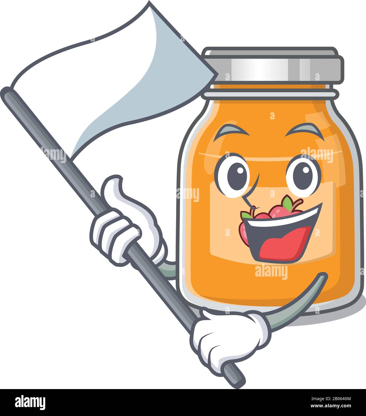 Funny apple jam cartoon character style holding a standing flag Stock ...