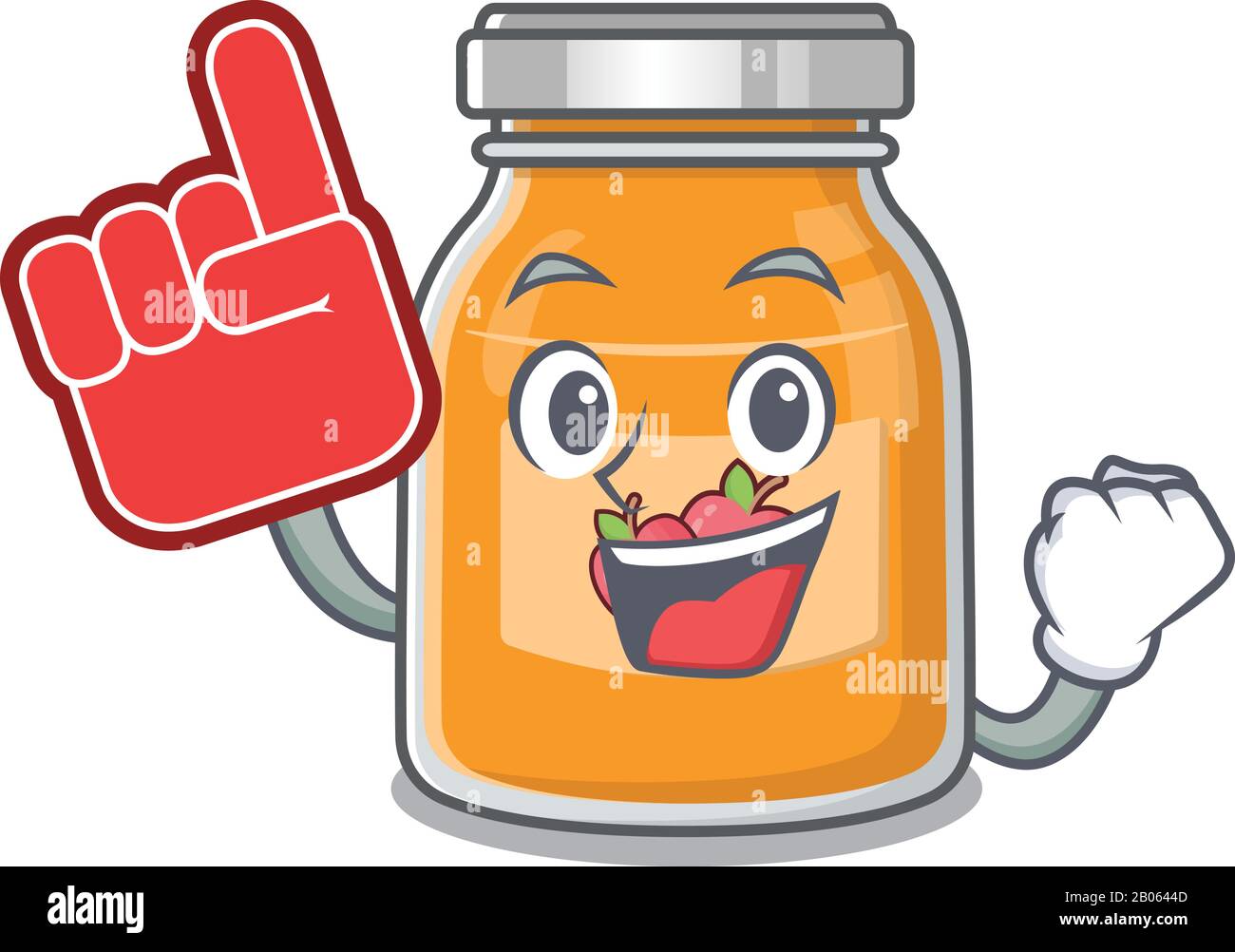 A picture of apple jam mascot cartoon design holding a Foam finger ...