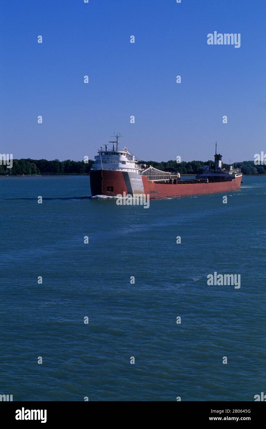 CANADA/USA BORDER,ONTARIO, MICHIGAN, ST. CLAIR RIVER, LAKE FREIGHTER ...