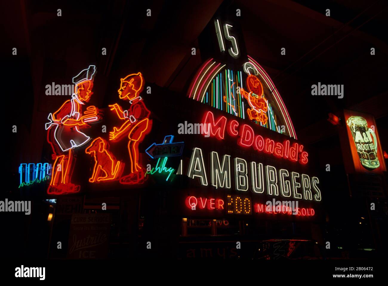 USA, MICHIGAN, NEAR DETROIT, DEARBORN, HENRY FORD MUSEUM, NEON SIGN ...
