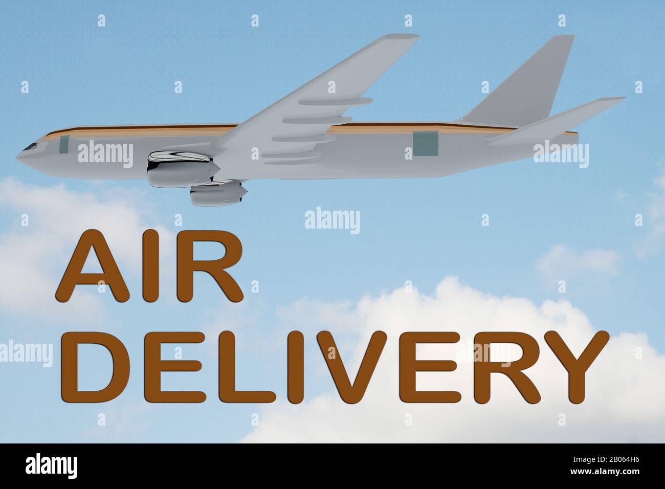 3D illustration of AIR DELIVERY title on cloudy sky as a background ...