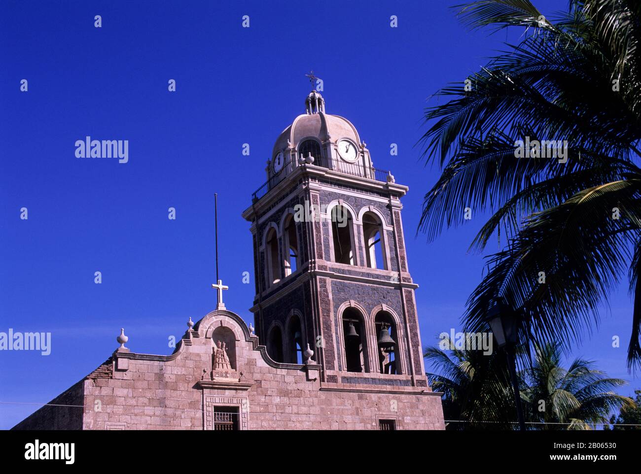 MEXICO, BAJA CALIFORNIA, LORETO, JESUIT MISSION (1697), PALM TREE Stock ...
