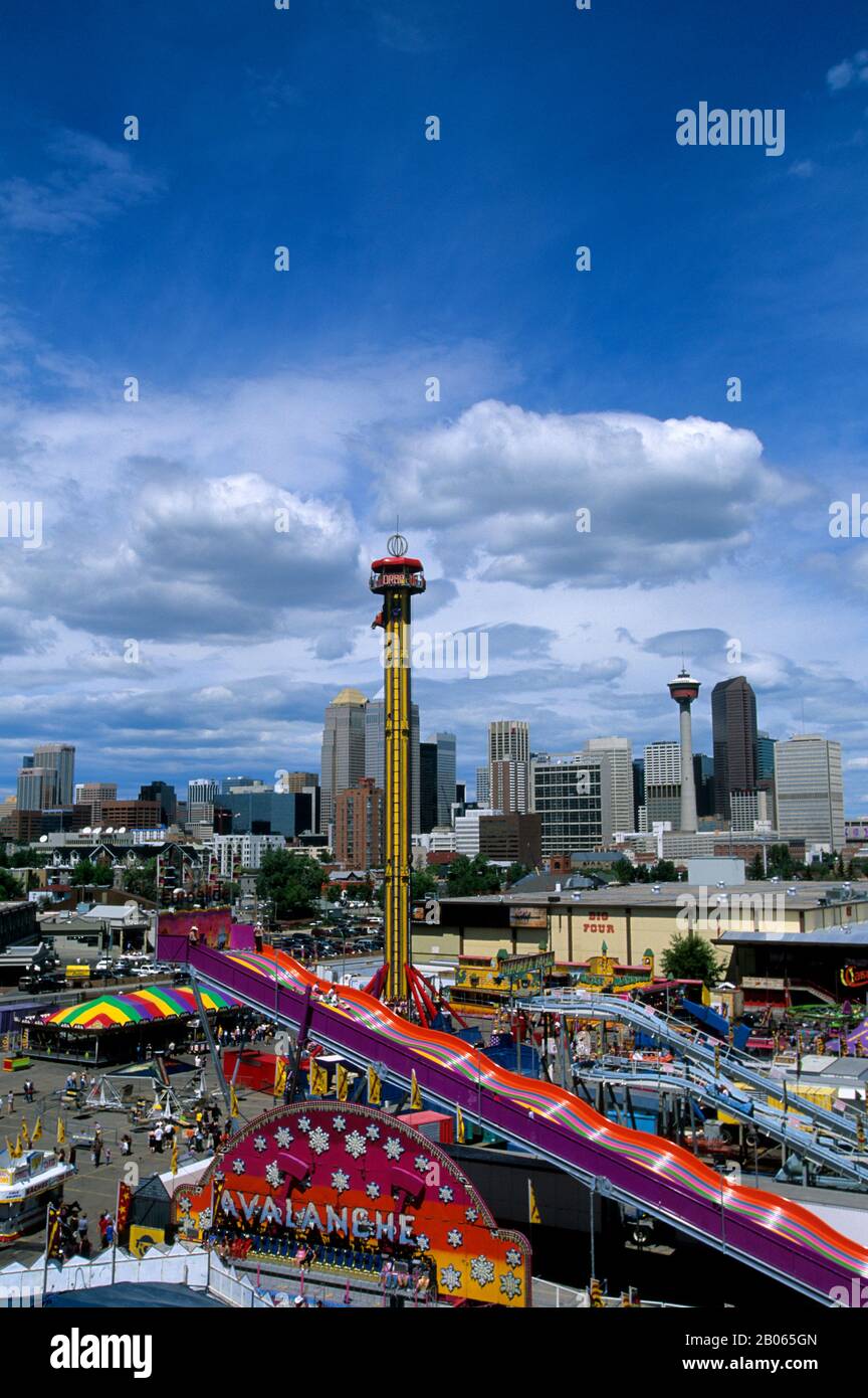 CANADA, ALBERTA, CALGARY, CALGARY STAMPEDE PARK, DOWNTOWN IN BACKGROUND ...