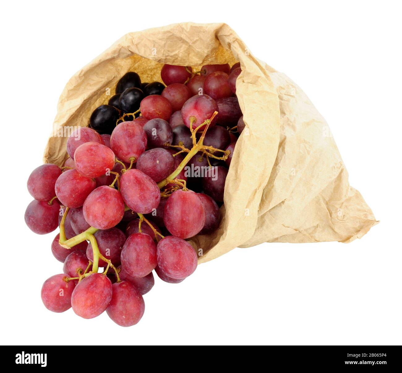 Fresh grapes in an environmentally friendly brown paper bag isolated on ...