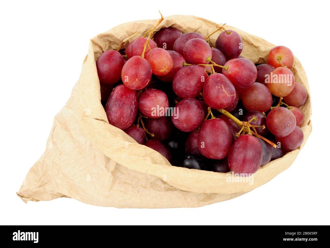 Fresh grapes in an environmentally friendly brown paper bag isolated on ...