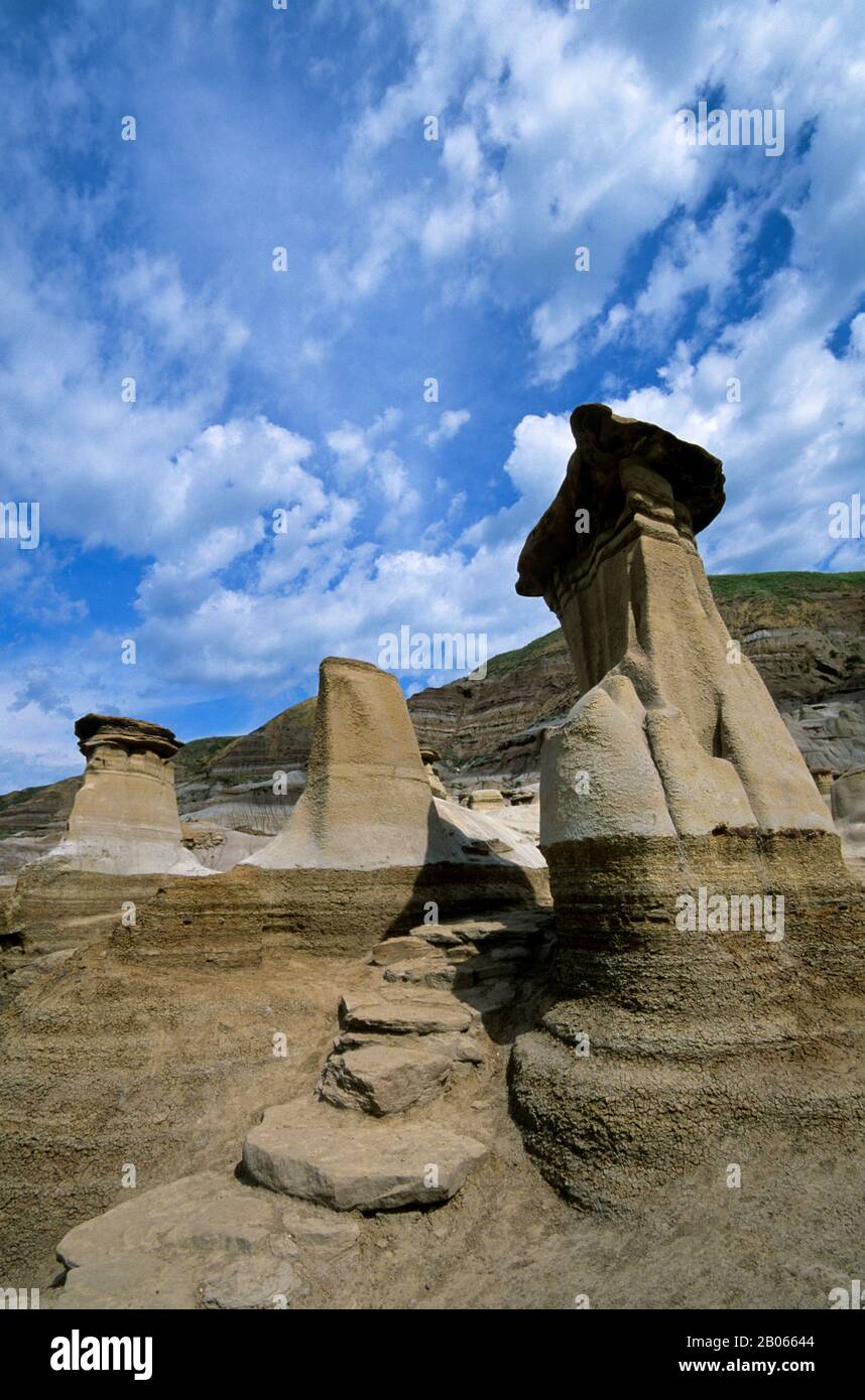 CANADA, ALBERTA, NEAR DRUMHELLER, CANADIAN BADLANDS, HOODOOS (SANDSTONE ...