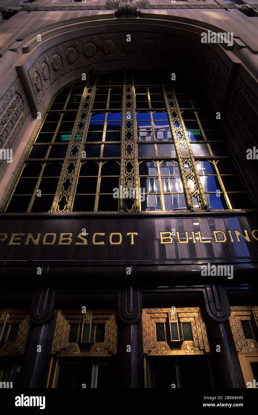 USA, MICHIGAN, DETROIT, DOWNTOWN, PENOBSCOT BUILDING, ENTRANCE Stock ...