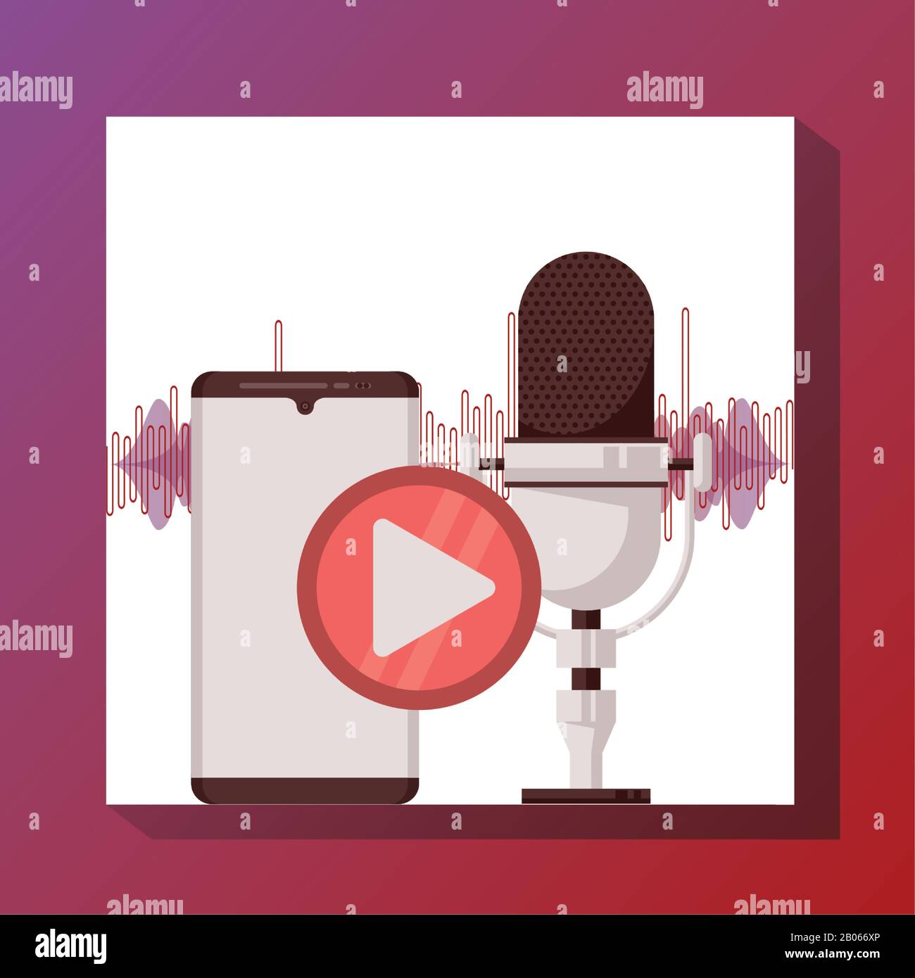 radio microphone retro with smartphone and play button Stock Vector ...